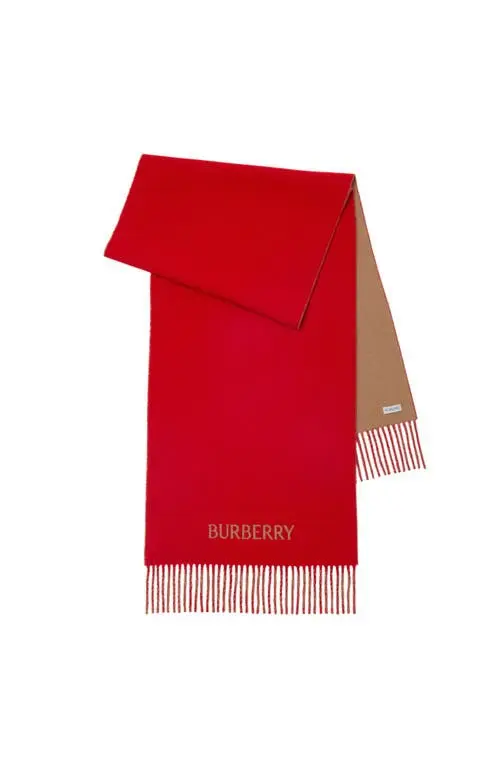 Burberry Reversible Ekd Cashmere Scarf - Pillar/camel