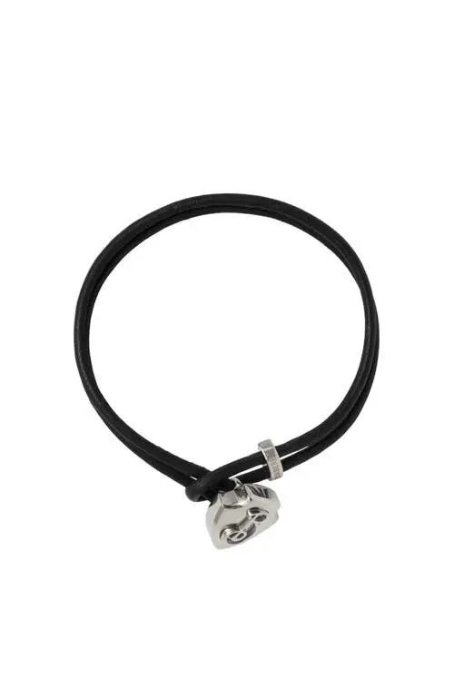 Burberry Leather B Shield Bracelet - Silver/black