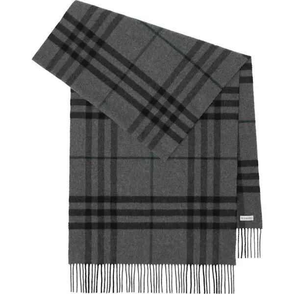 Burberry Wide Check Cashmere Scarf - Charcoal Grey/vine Green