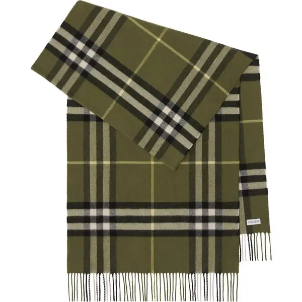 Burberry Wide Check Cashmere Scarf - Pea Green
