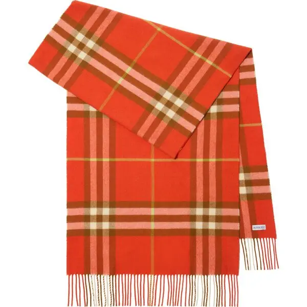 Burberry Wide Check Cashmere Scarf - Tomato Red