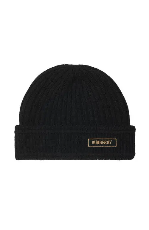 Burberry Logo Wool Beanie - Black