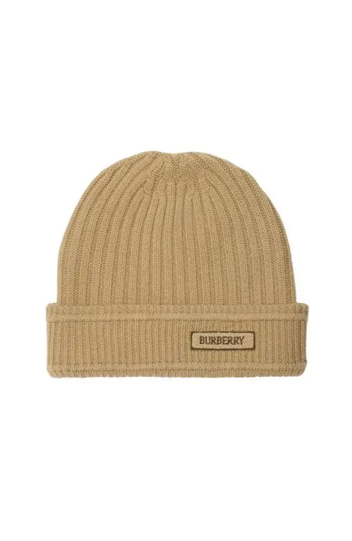 Burberry Logo Wool Beanie - Sand