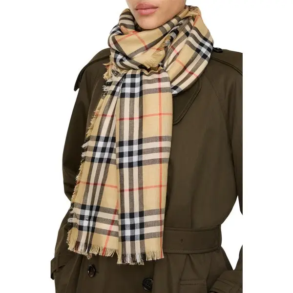 Burberry Check Cashmere Silk Scarf - Sand
