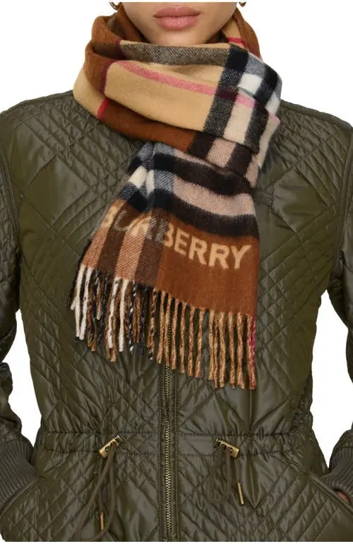 Burberry Contrast Check Cashmere Scarf - Archive Beige/birch Brown