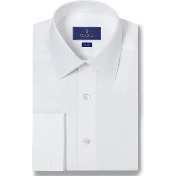 David Donahue Trim Fit French Cuff Cotton Broadcloth Dress Shirt - White