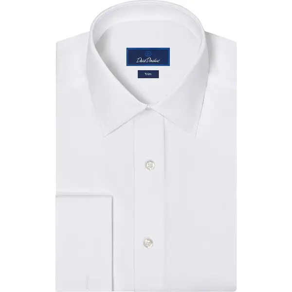 David Donahue Trim Fit French Cuff Cotton Broadcloth Dress Shirt - White