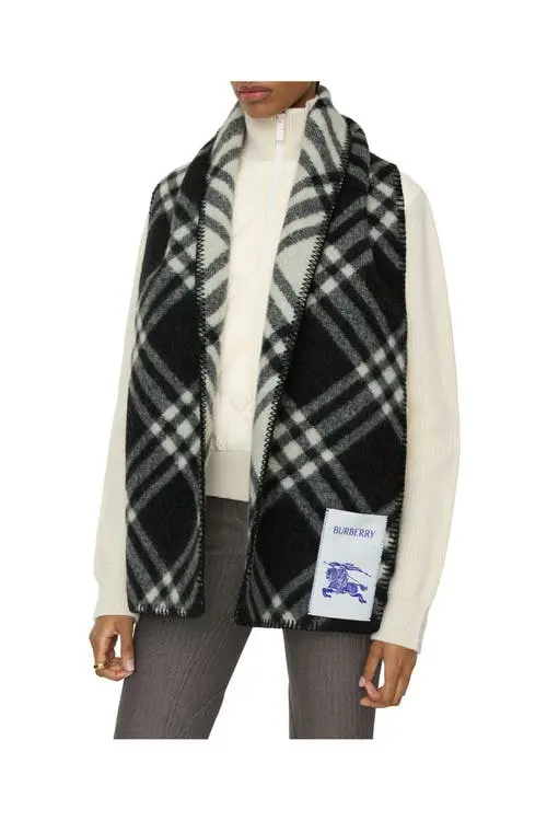 Burberry Check Wool Scarf - Black