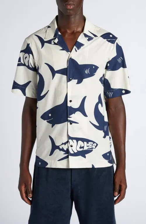 Moncler Shark Print Cotton Snap-up Shirt