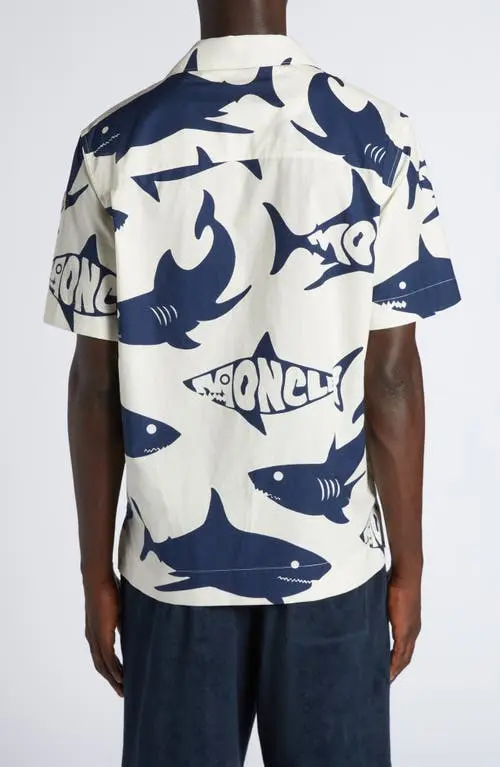 Moncler Shark Print Cotton Snap-up Shirt