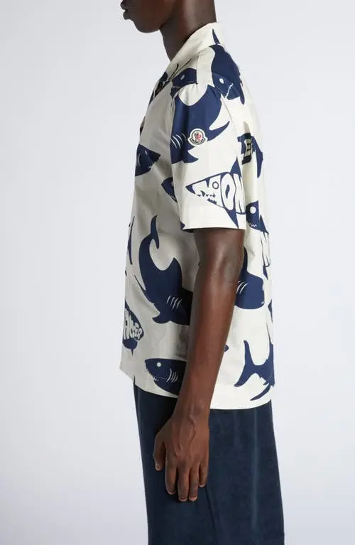 Moncler Shark Print Cotton Snap-up Shirt