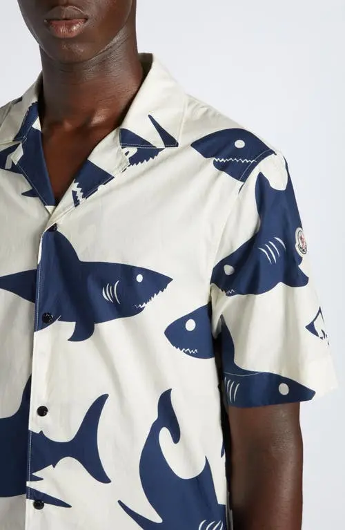Moncler Shark Print Cotton Snap-up Shirt