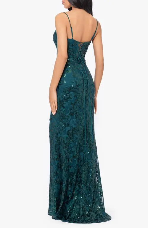 BLONDIE NITES Sequin Tapestry Sheath Gown - Hunter