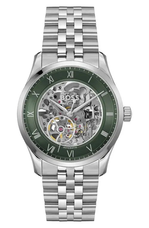 BOSS Principle Skeleton Automatic Bracelet Watch - Dark Green