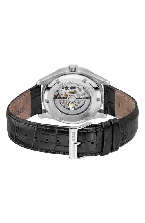 BOSS Principle Skeleton Automatic Strap Watch - Black