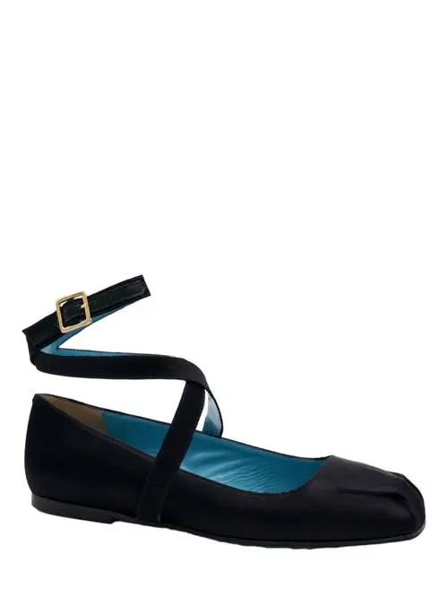 VALENTINA RANGONI Birba Ankle Strap Ballerina - Black Satin