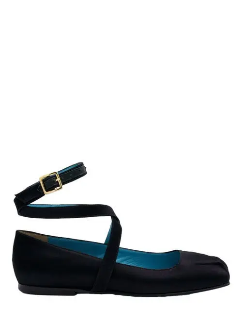 VALENTINA RANGONI Birba Ankle Strap Ballerina - Black Satin