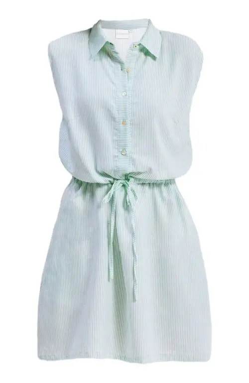 REISTOR Striped Cotton Drawstring Shirt Dress
