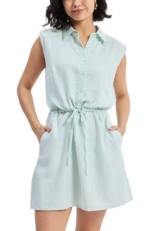 REISTOR Striped Cotton Drawstring Shirt Dress