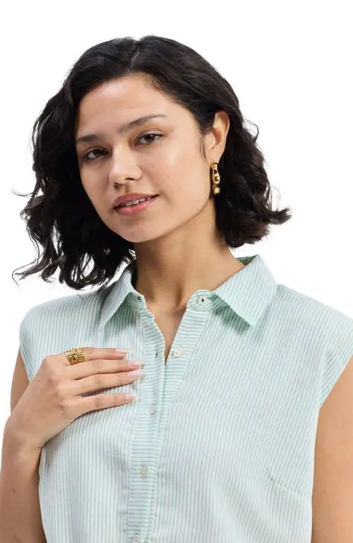 REISTOR Striped Cotton Drawstring Shirt Dress