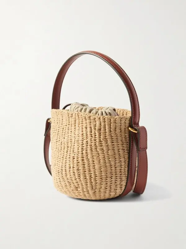 Chloé Embossed Leather-trimmed Raffia-like Bucket Bag