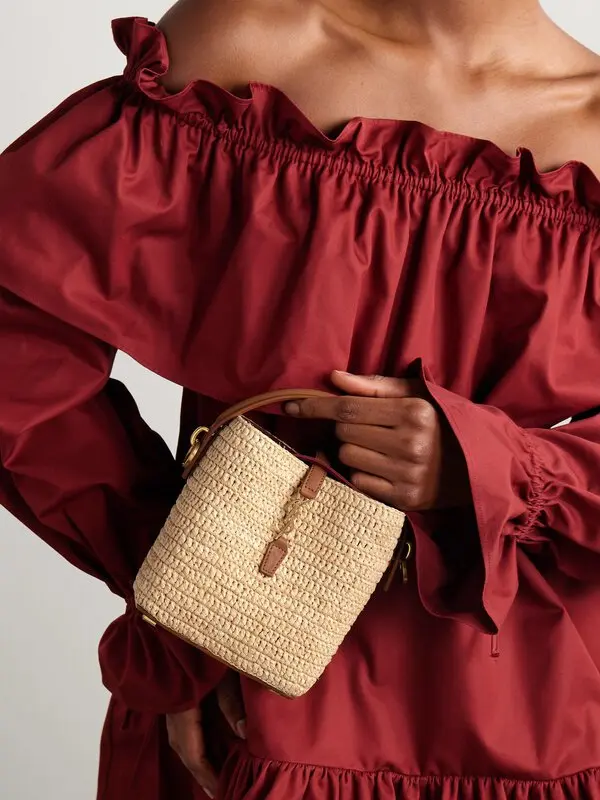 Saint Laurent Le 37 Mini Leather-trimmed Raffia Bucket Bag - Neutrals
