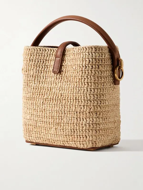 Saint Laurent Le 37 Mini Leather-trimmed Raffia Bucket Bag - Neutrals