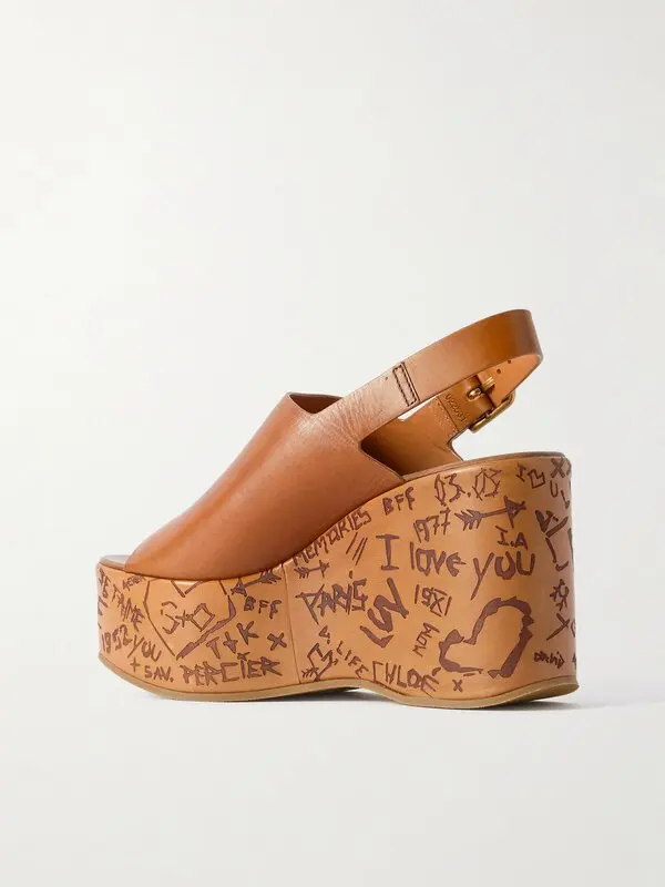 Chloé Maxime Leather Platform Wedge Sandals