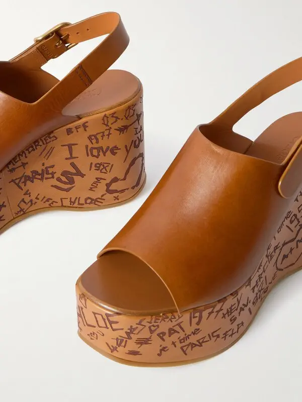 Chloé Maxime Leather Platform Wedge Sandals