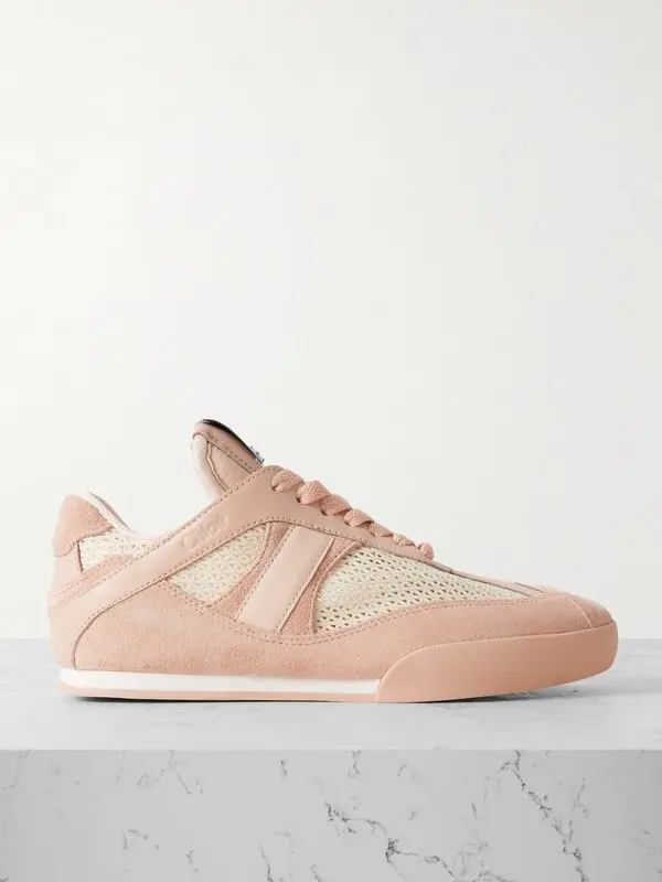 Chloé Kick Leather And Suede-trimmed Mesh Sneakers - Orange