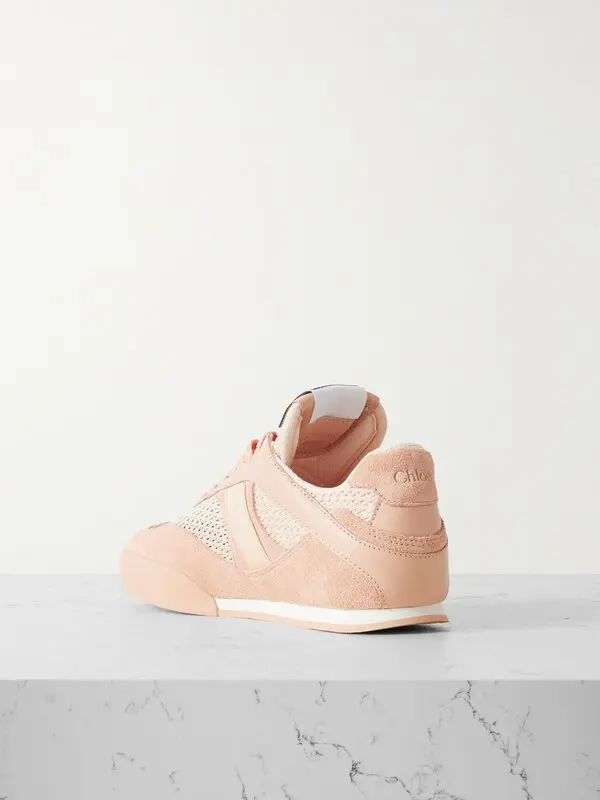 Chloé Kick Leather And Suede-trimmed Mesh Sneakers - Orange