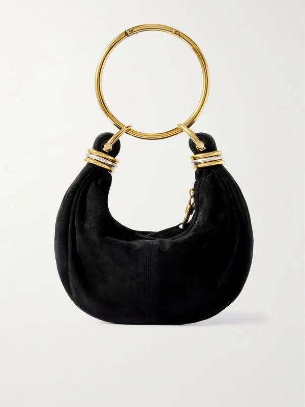 Chloé Embellished Leather-trimmed Suede Shoulder Bag - Black