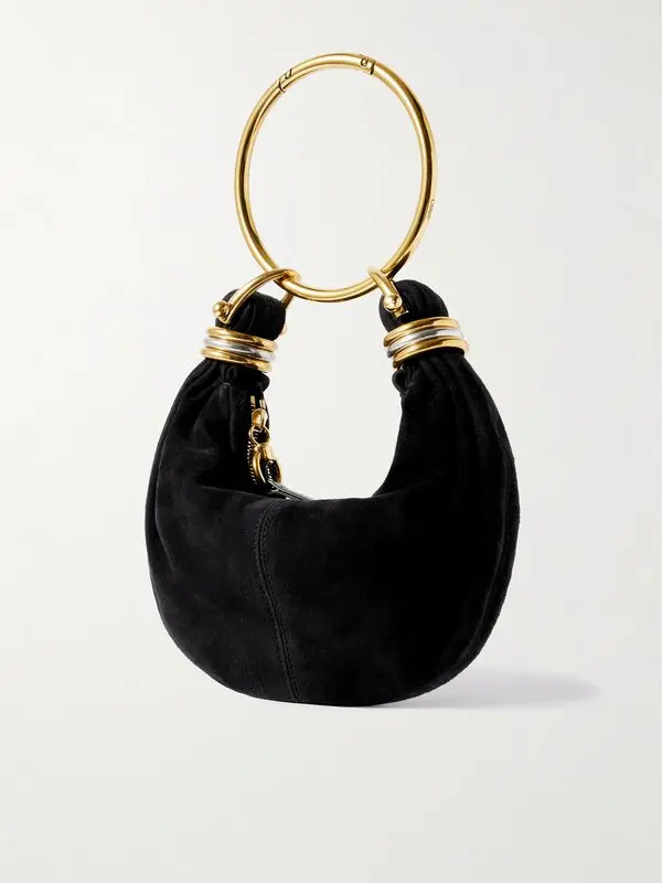 Chloé Embellished Leather-trimmed Suede Shoulder Bag - Black