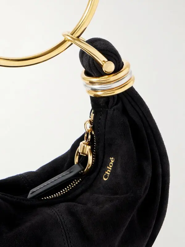 Chloé Embellished Leather-trimmed Suede Shoulder Bag - Black