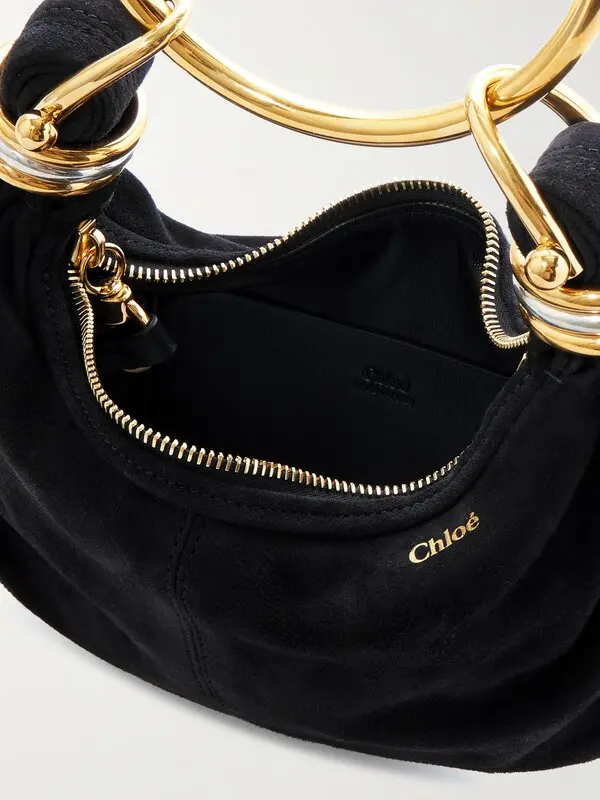 Chloé Embellished Leather-trimmed Suede Shoulder Bag - Black