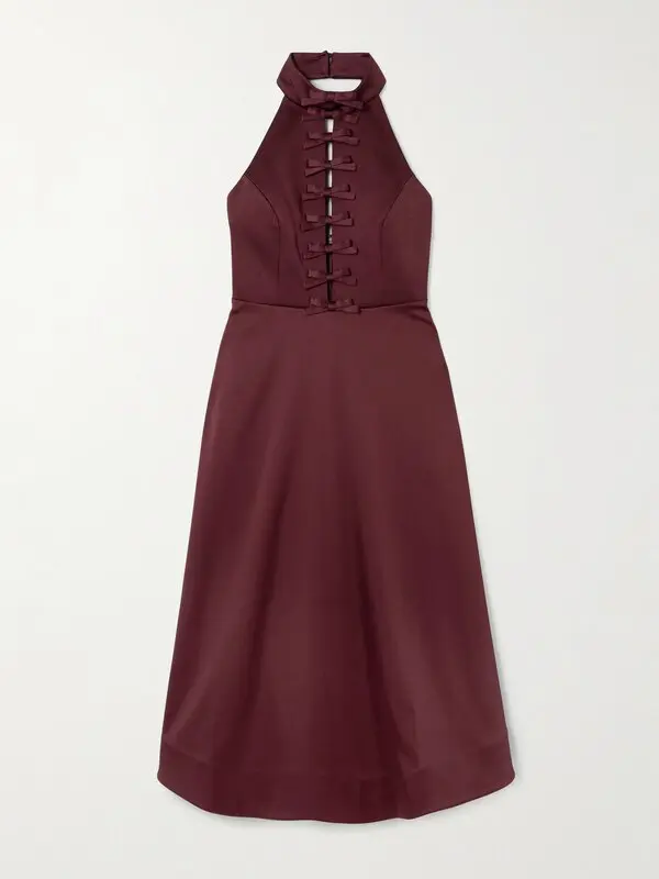 Rebecca Vallance Cutout Bow-detailed Duchesse-satin Midi Dress - Burgundy