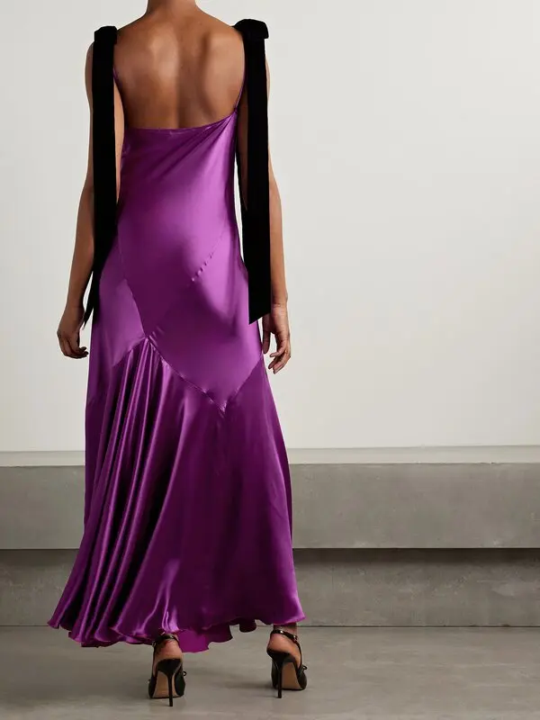 Nina Ricci Tie-Detailed Velvet-Trimmed Paneled Satin Maxi Dress In Purple -  60% Off | Editorialist