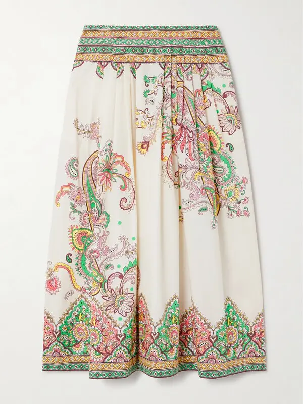 Etro Printed Cotton-poplin Midi Skirt - White