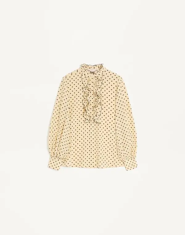 Valentino Garavani Long-sleeved Crepe De Chine Shirt With Plusdepois Print - Birch/black