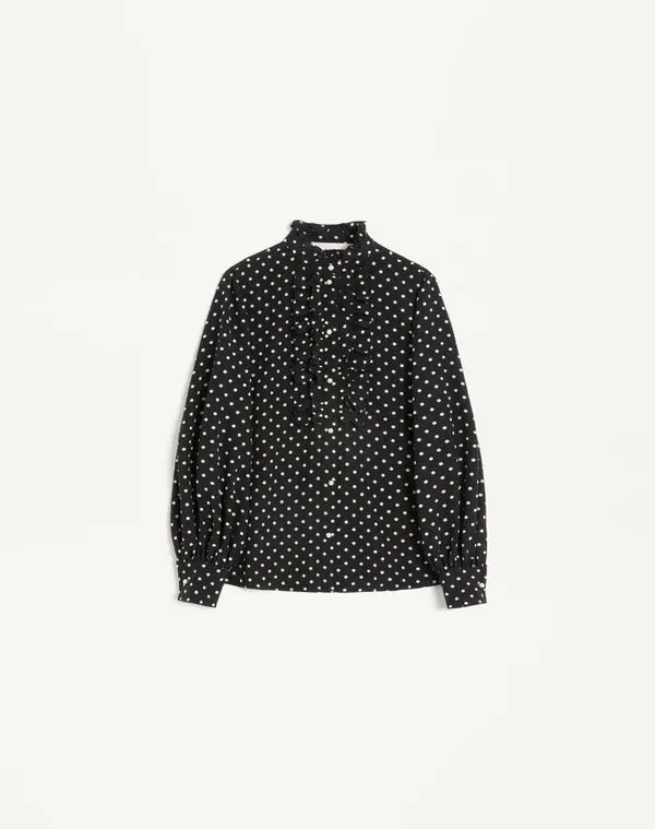 Valentino Garavani Long-sleeved Crepe De Chine Shirt With Plusdepois Print - Black/birch