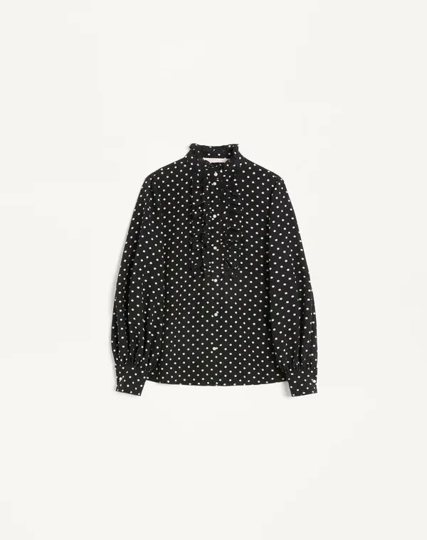 Valentino Garavani Long-sleeved Crepe De Chine Shirt With Plusdepois Print - Black/birch