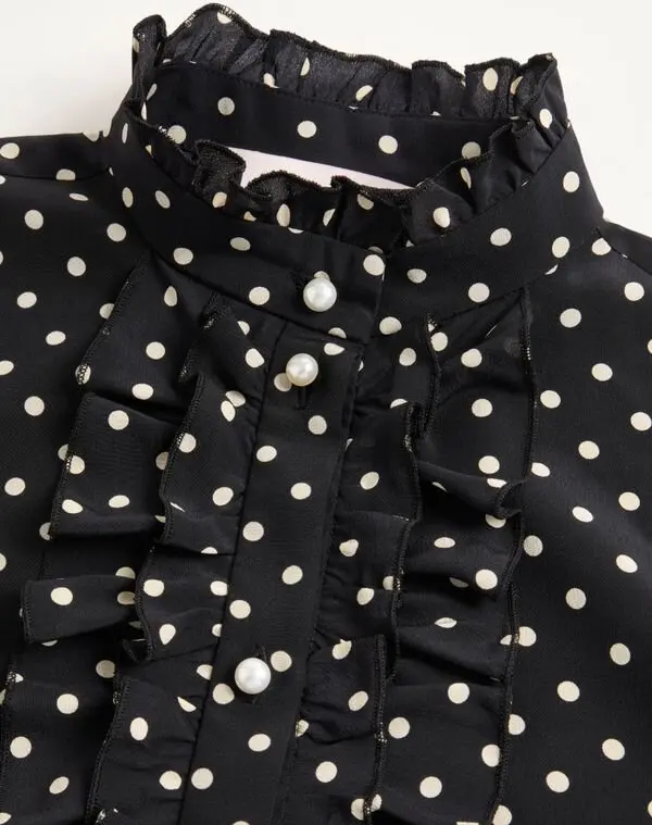Valentino Garavani Long-sleeved Crepe De Chine Shirt With Plusdepois Print - Black/birch