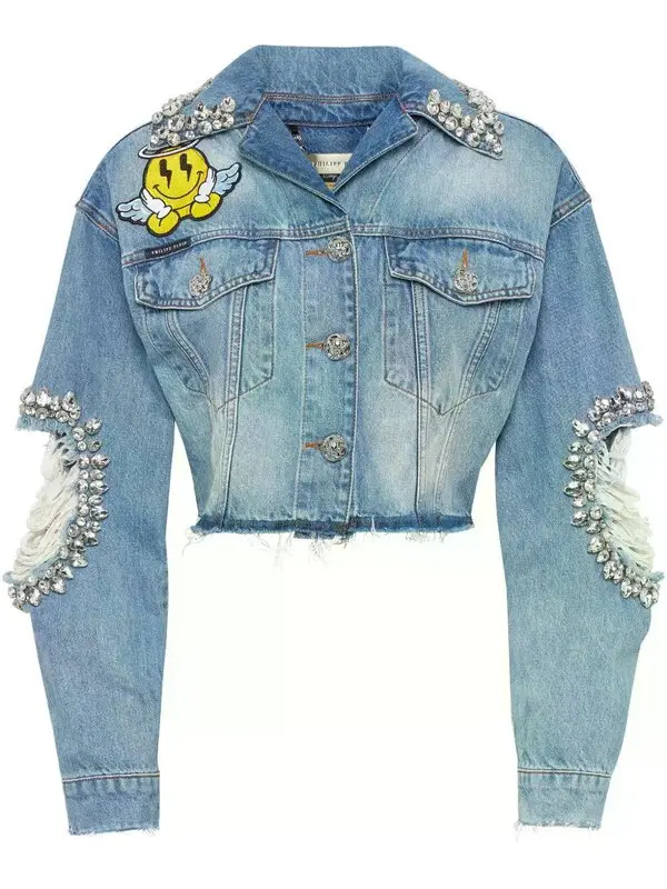 Philipp Plein Denim Cropped Jacket - Blue