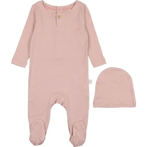 POUF Henley Footie And Hat Set - Blush