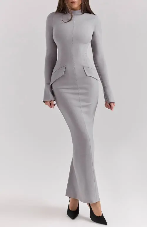 fitted lace wedding dress Mattie Long Sleeve Maxi Dress - Blue Grey