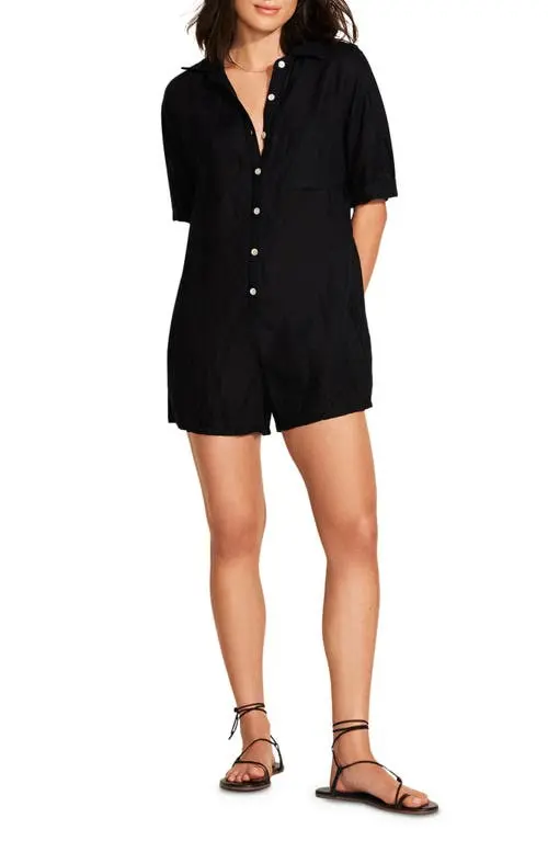 VITAMIN A® Playa Linen Cover-up Romper - Black