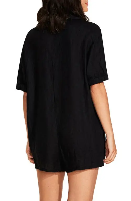 Vitamin A® Playa Linen Cover-up Romper - Black