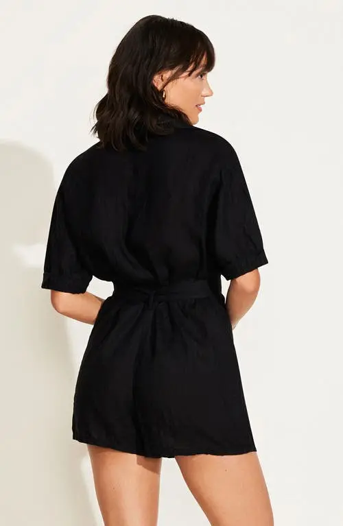 Vitamin A® Playa Linen Cover-up Romper - Black