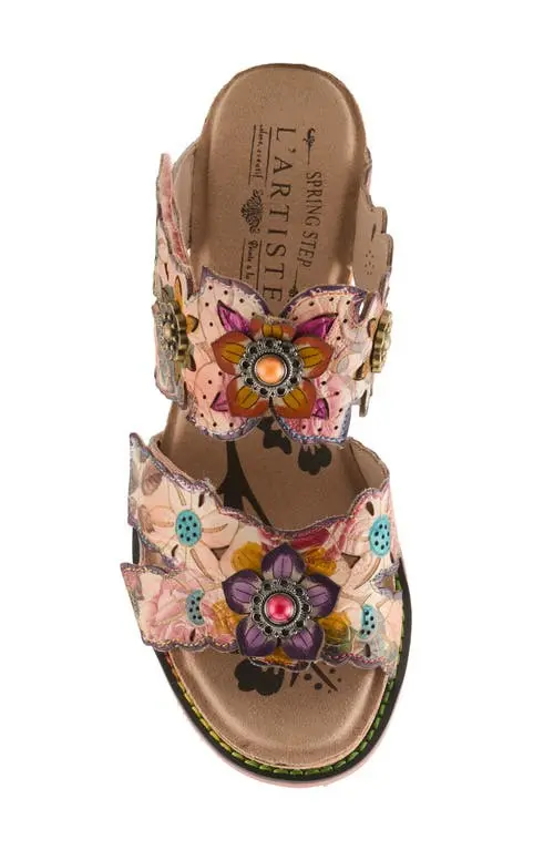 SPRING STEP SHOES Radiating Floral Sandals - Peach Multi