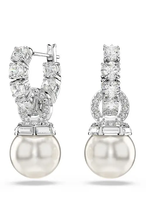 SWAROVSKI Matrix Faux Pearl Drop Hoop Earrings - White